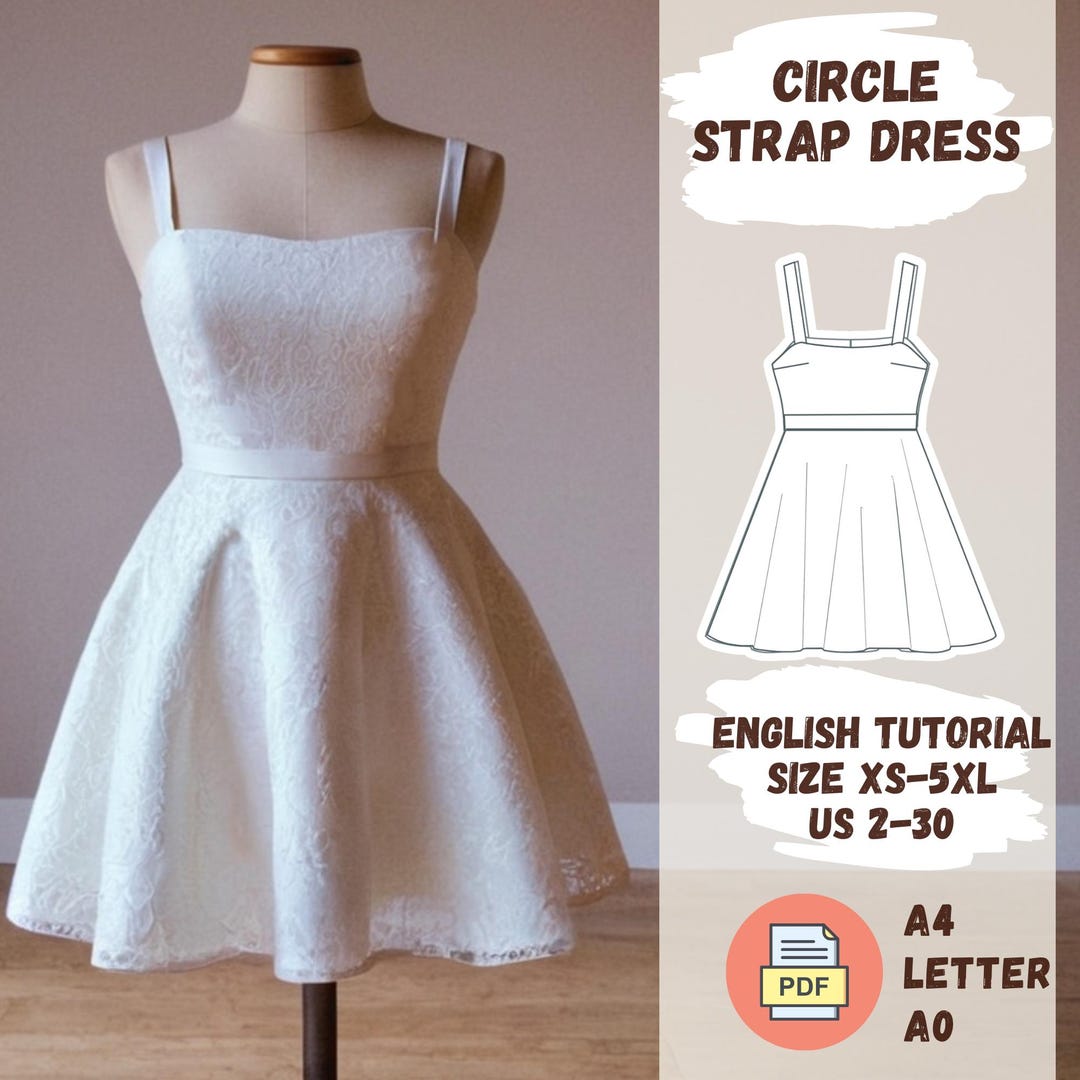 Circle Strap Dress Sewing Pattern PDF, Dressmaking Tutorial, US Sizes 2 ...