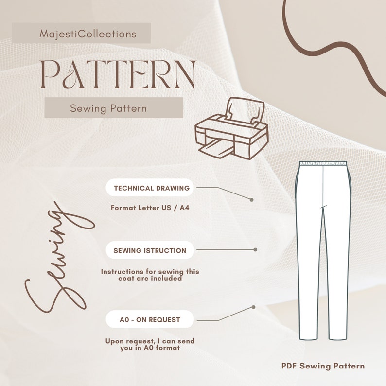 Elastic Waist Sewing Pattern, Inseam Pockets PDF Instant Download A0 or ...