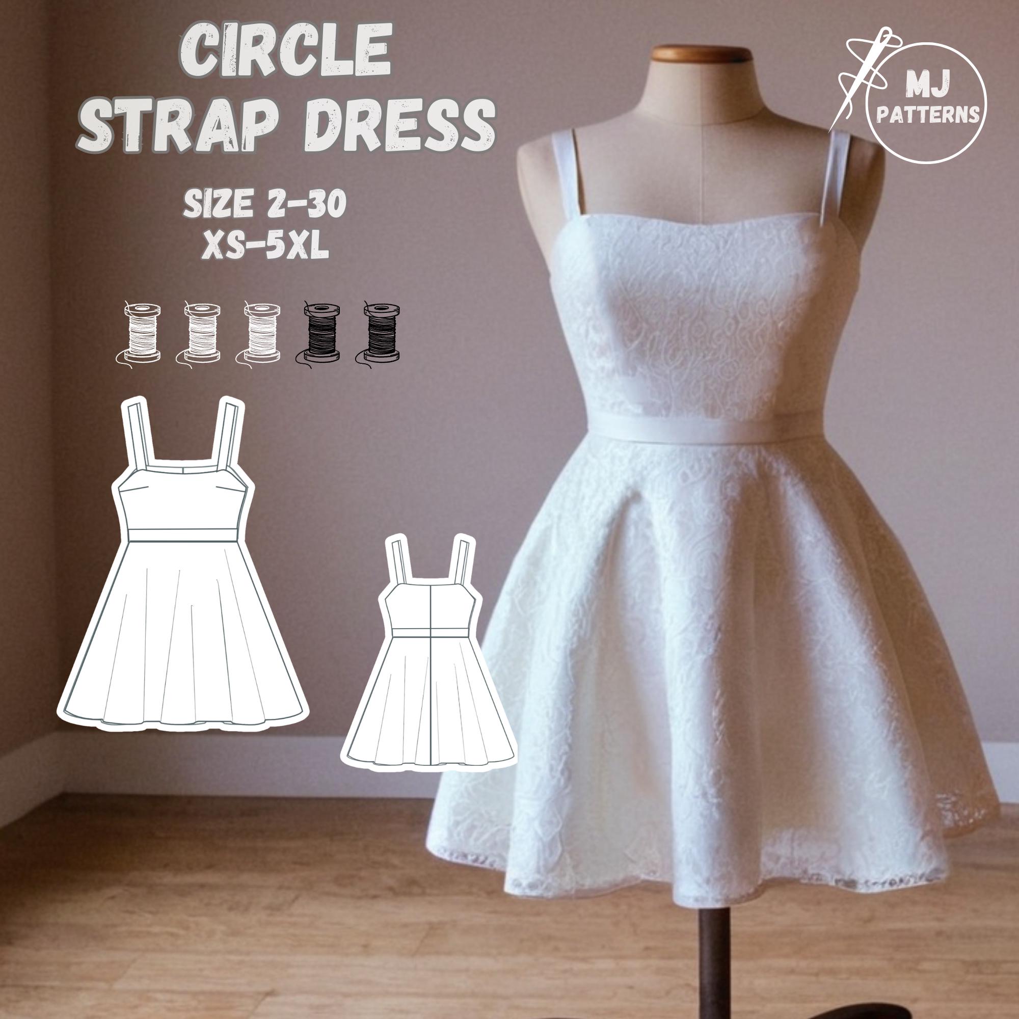 Circle Strap Dress Sewing Pattern PDF, Dressmaking Tutorial, US Sizes 2 ...