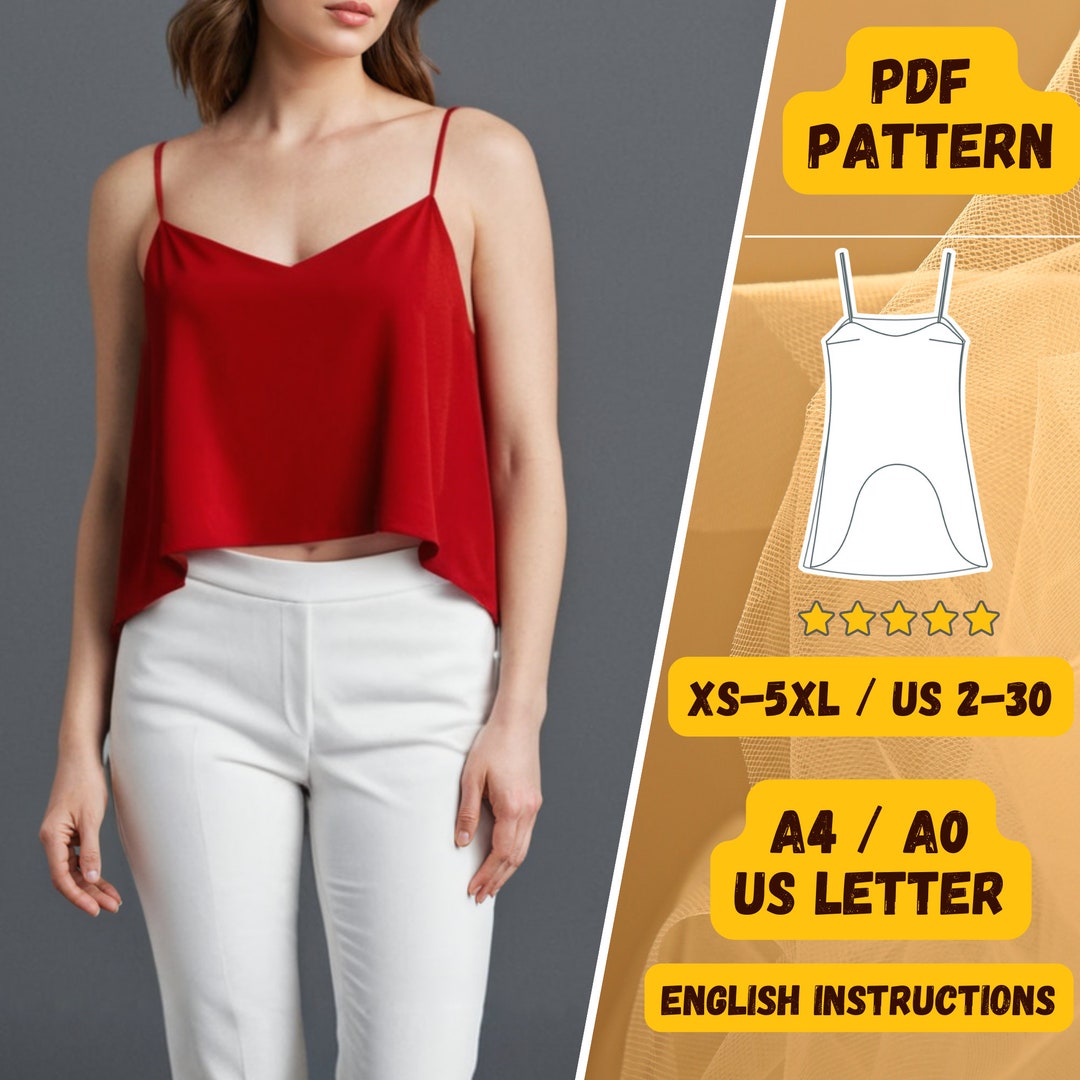 Asymmetrical Cami Top PDF Sewing Pattern | Sizes XS-5XL | US Letter, A4 ...