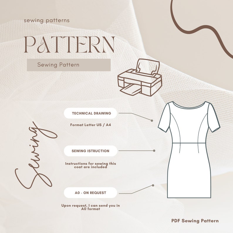 Simple Dress Sewing Pattern, Boat Neck, Short Sleeve, PDF Easy Sewing ...