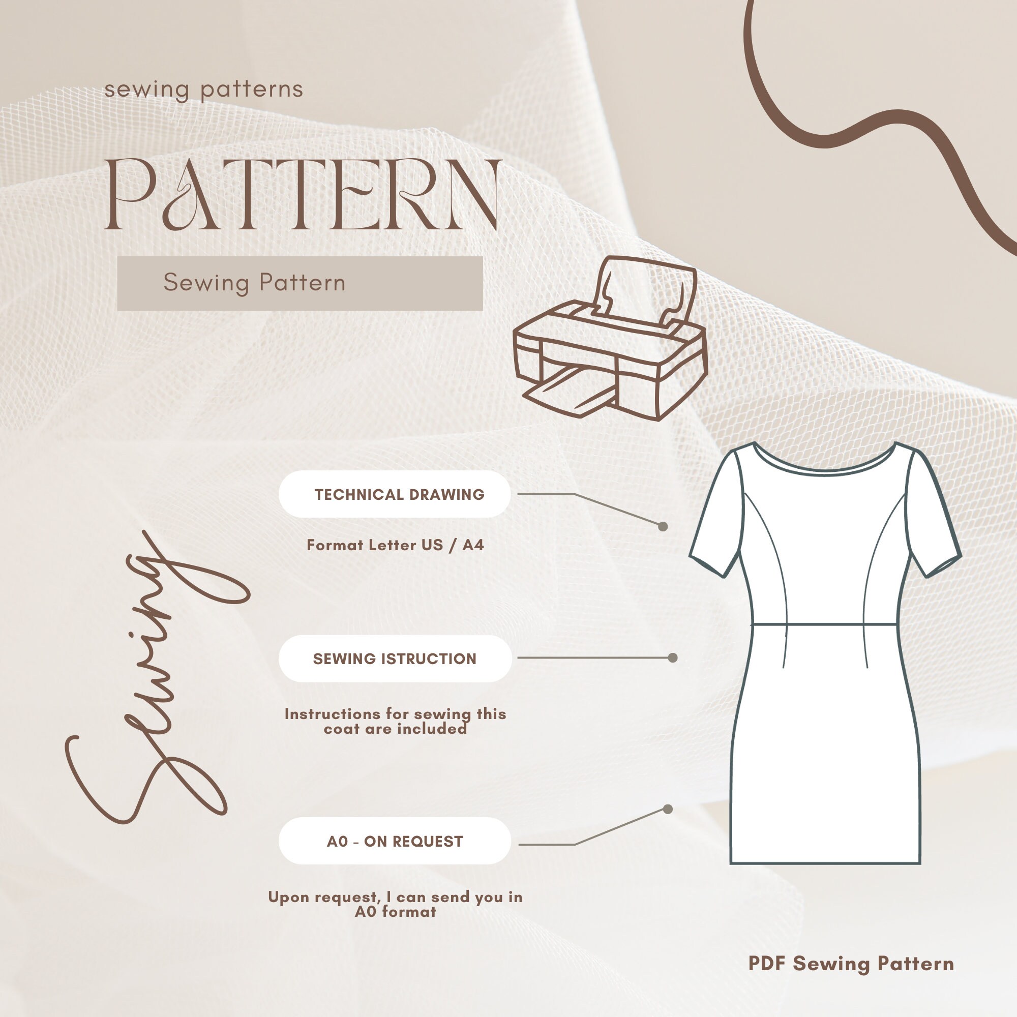 Simple Dress Sewing Pattern, Boat Neck, Short Sleeve, PDF Easy Sewing ...