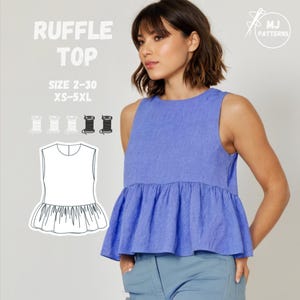 Peplum Ruffle Top Sewing Pattern | Women Top Pattern | Ruffled Top ...