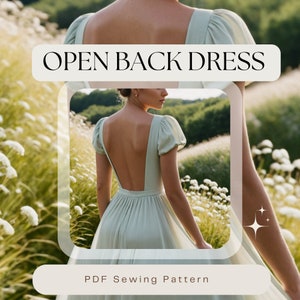 Open Back Dress Sewing Pattern PDF | Elegant Puff Sleeve Dress | Sizes ...