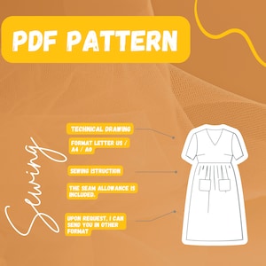 Set Linen Dress Sewing Pattern With V-neck and Inseam or Patch Pockets ...