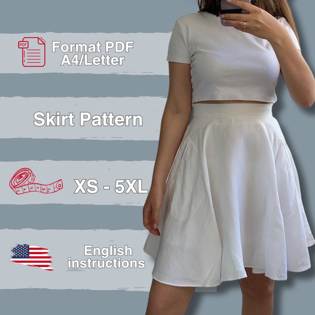 School Skirt PDF Sewing Pattern, Pockets Pattern, Easy Women Skirt ...