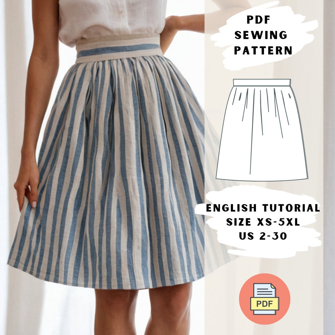Linen Skirt Sewing Pattern | Gathered Waist | Waistband Skirt | Below ...