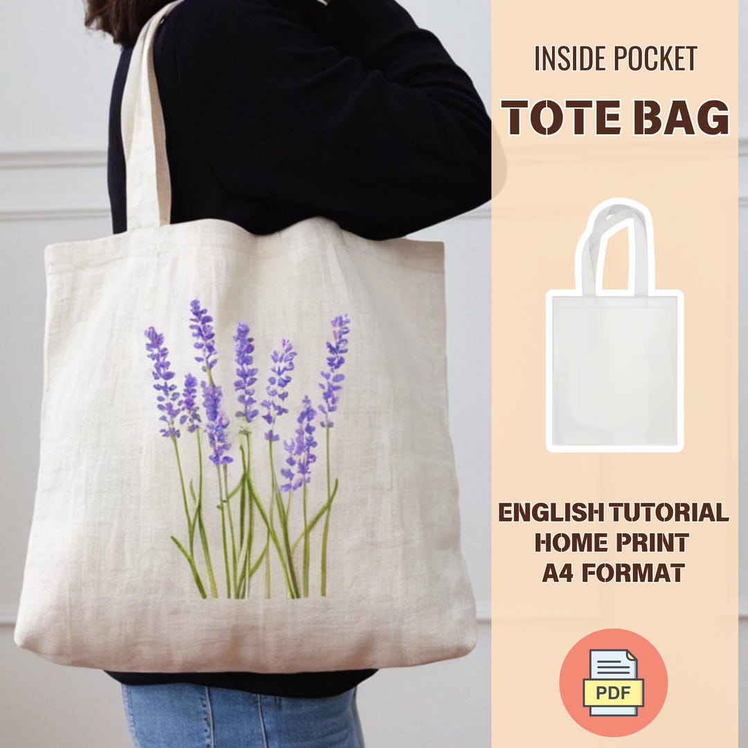 Tote Bag Sewing Pattern, Canvas Bag With Inside Pocket, Handmade ...