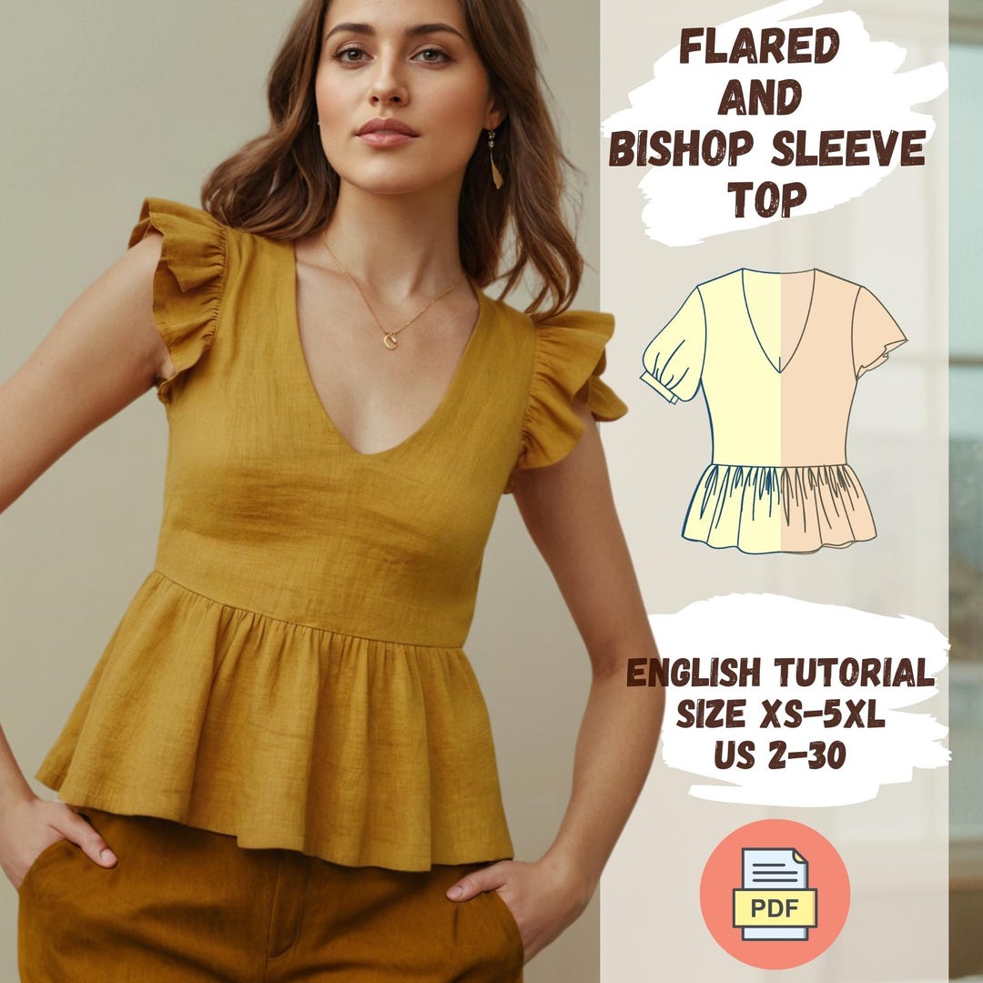 Peplum Top Sewing Pattern With Flared and Bishop Sleeve | Set Bundle ...