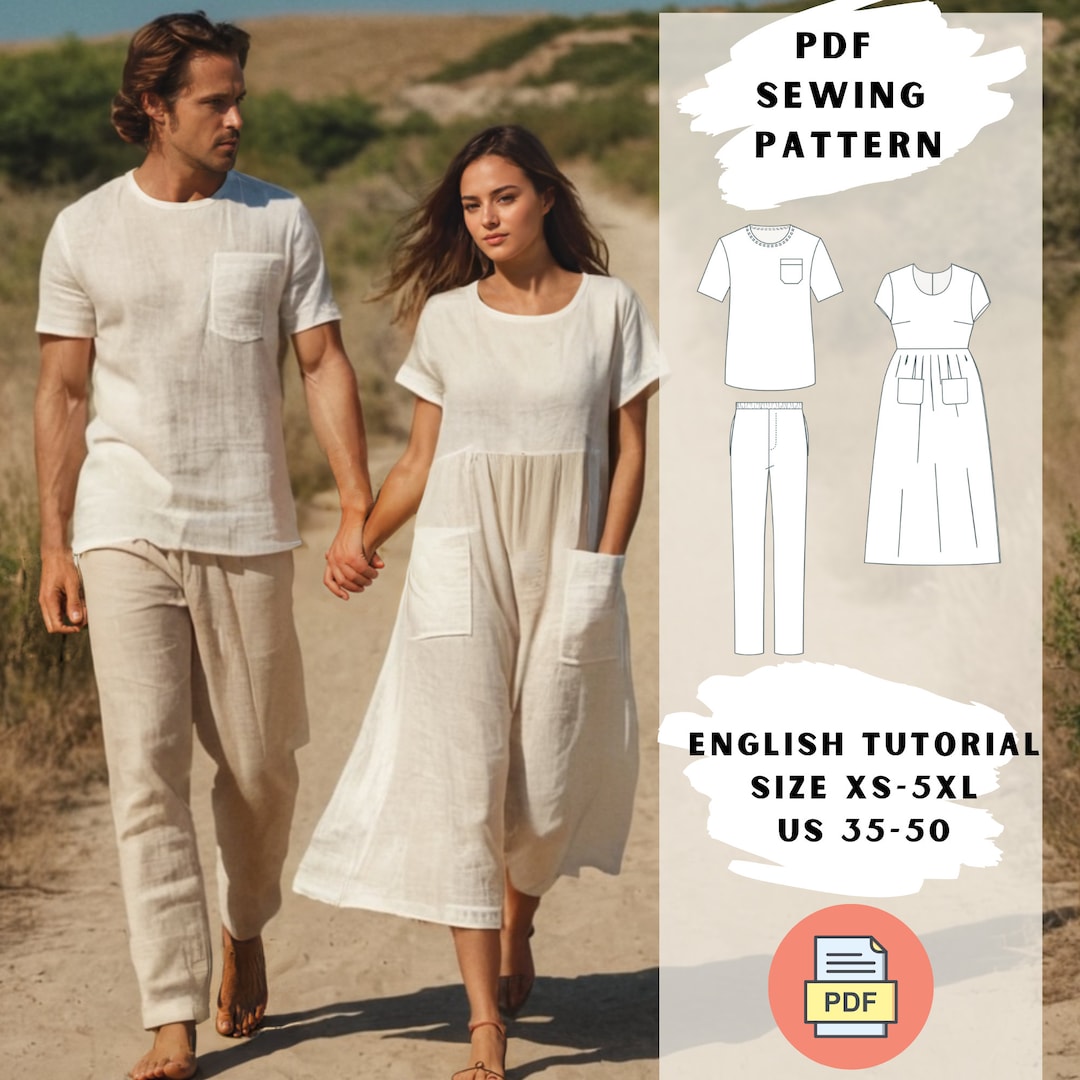Couple's Linen Outfit Sewing Pattern PDF - Men's Linen Shirt - Women's ...