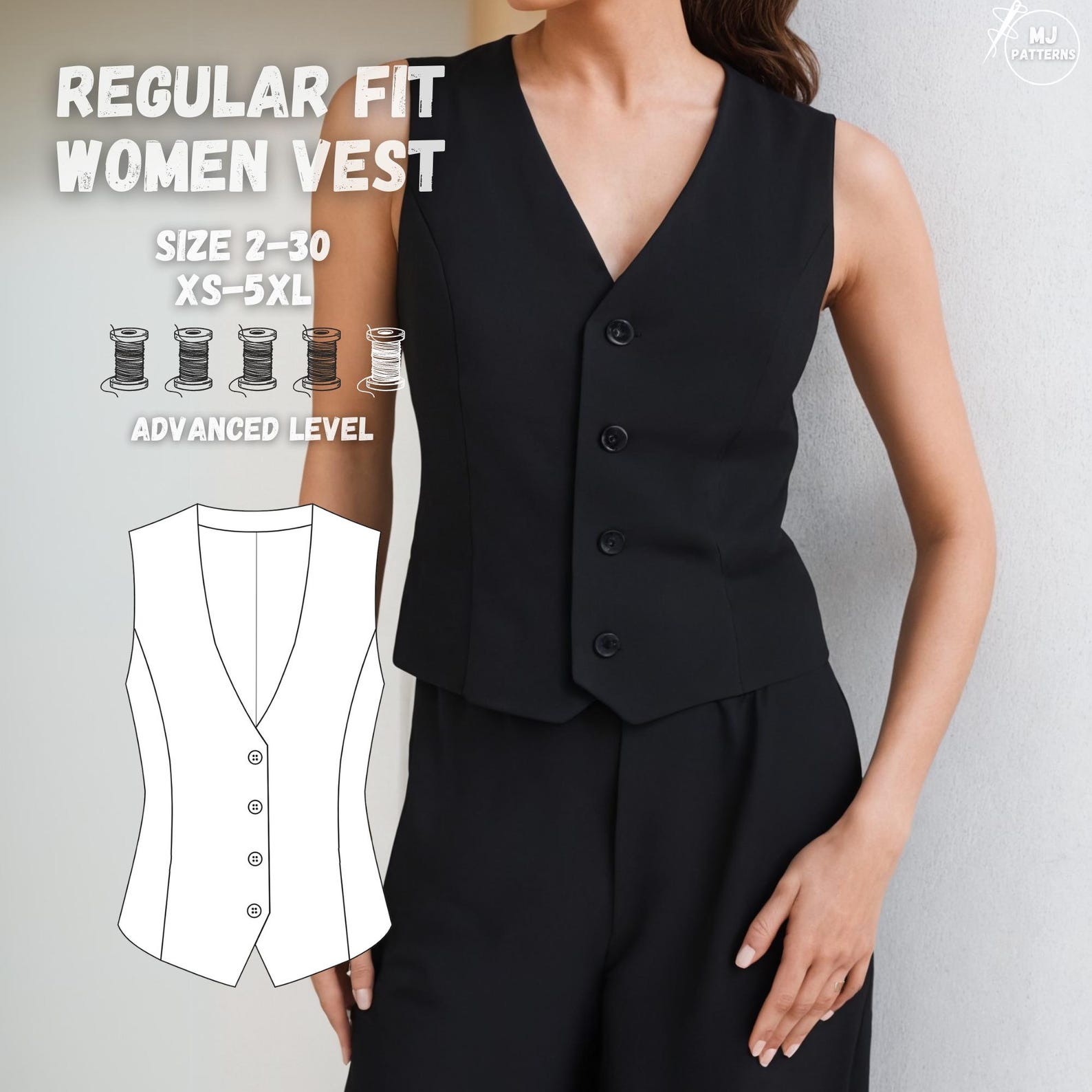 Vest Sewing Pattern PDF, Women's Tailored Waistcoat Pattern, Digital ...