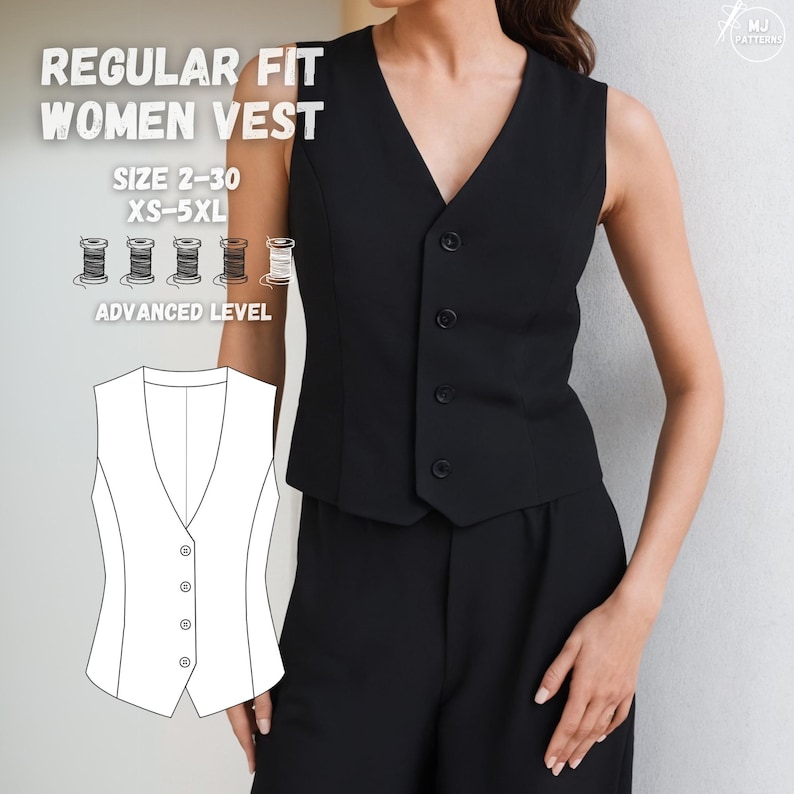 Vest Sewing Pattern PDF, Women's Tailored Waistcoat Pattern, Digital ...