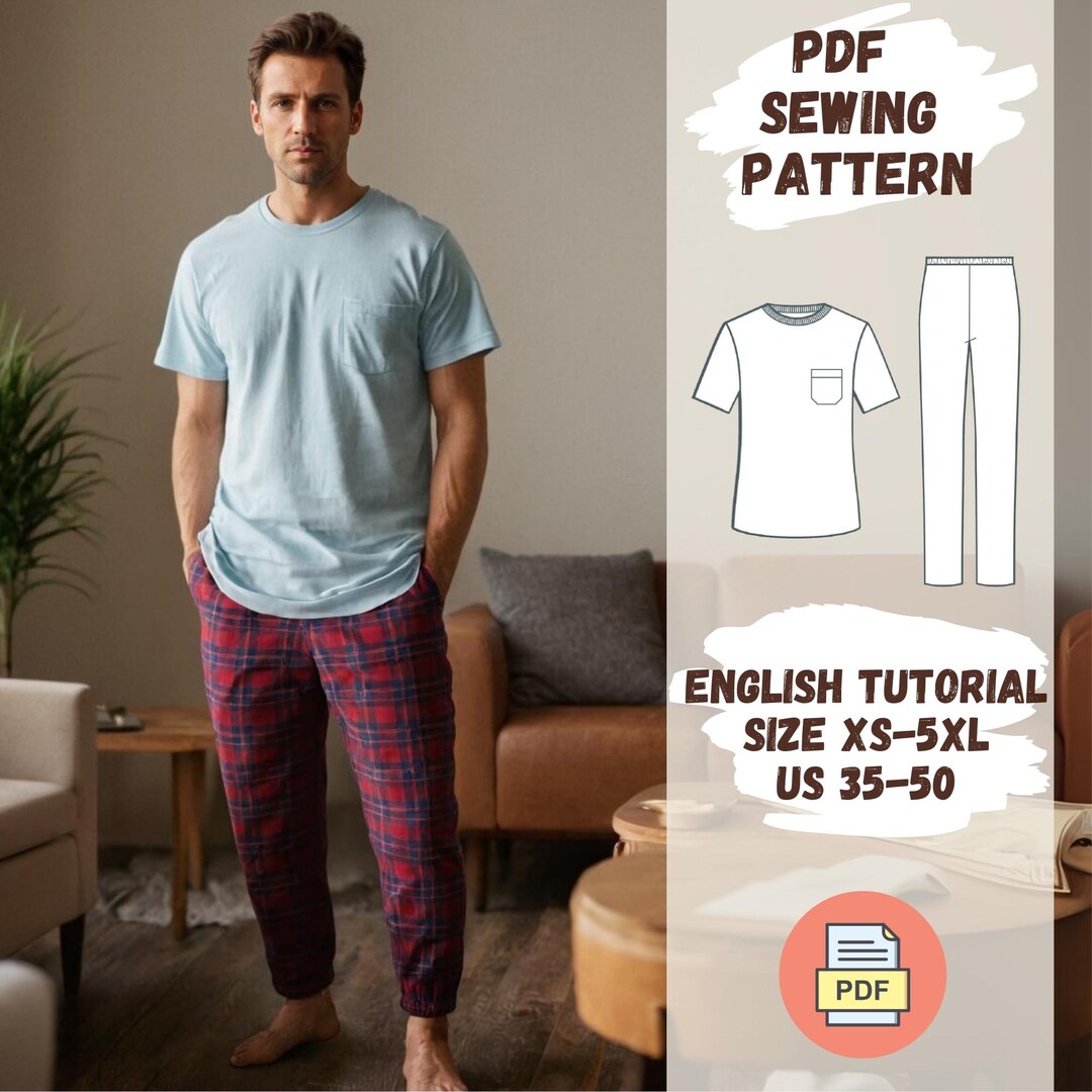 Men's Lounge Set Bundle Pajama Sewing Pattern - PDF, Relaxed T-shirt ...