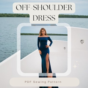 Off-shoulder Dress Sewing Pattern | Slit Long Dress PDF Pattern | Sizes ...