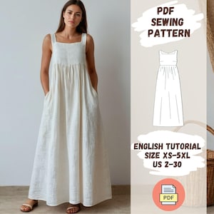 Linen Maxi Dress Sewing Pattern - PDF, Sleeveless Boho Summer Dress ...
