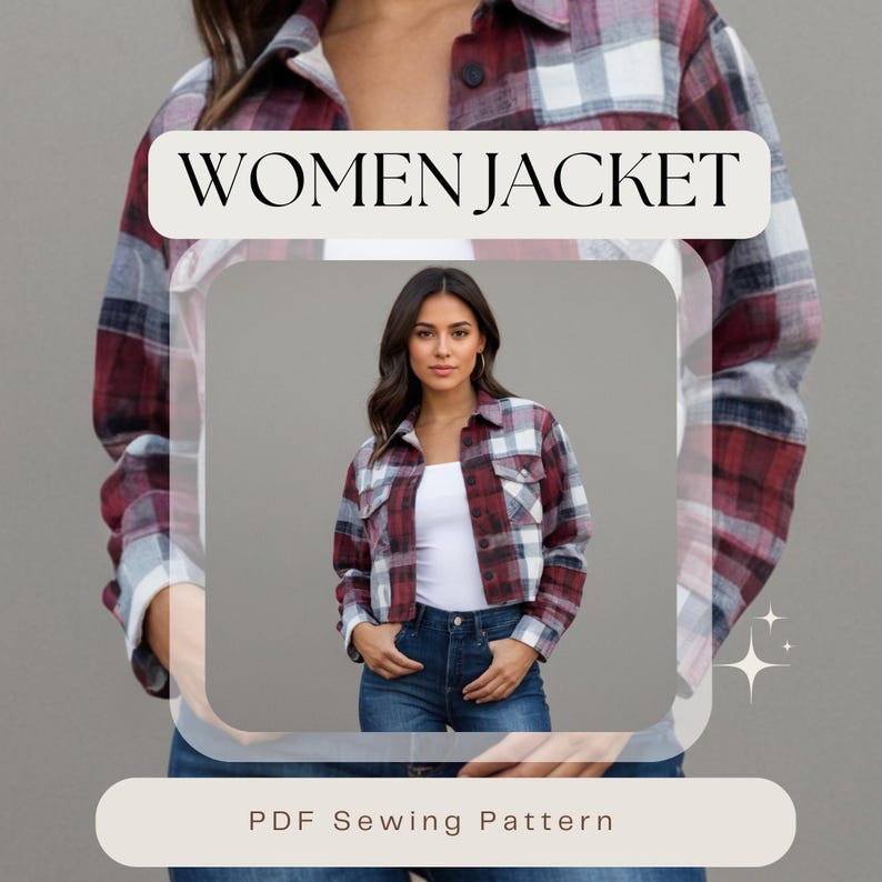Cropped Flannel Shirt Sewing Pattern PDF – Size XS–5XL, Button Down ...