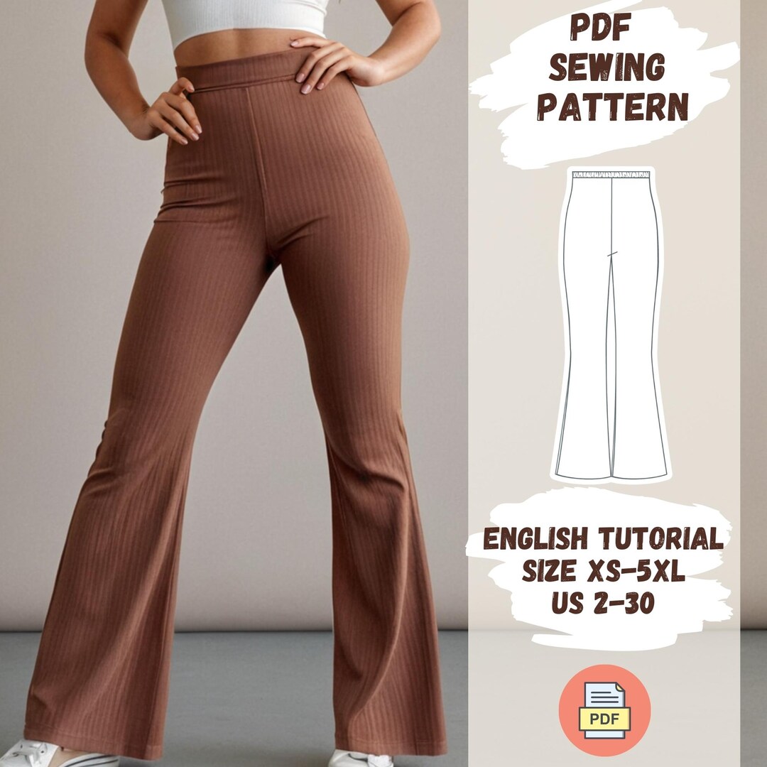 Flare Leg Pants Sewing Pattern | Elastic Waist | PDF Pants Sewing ...