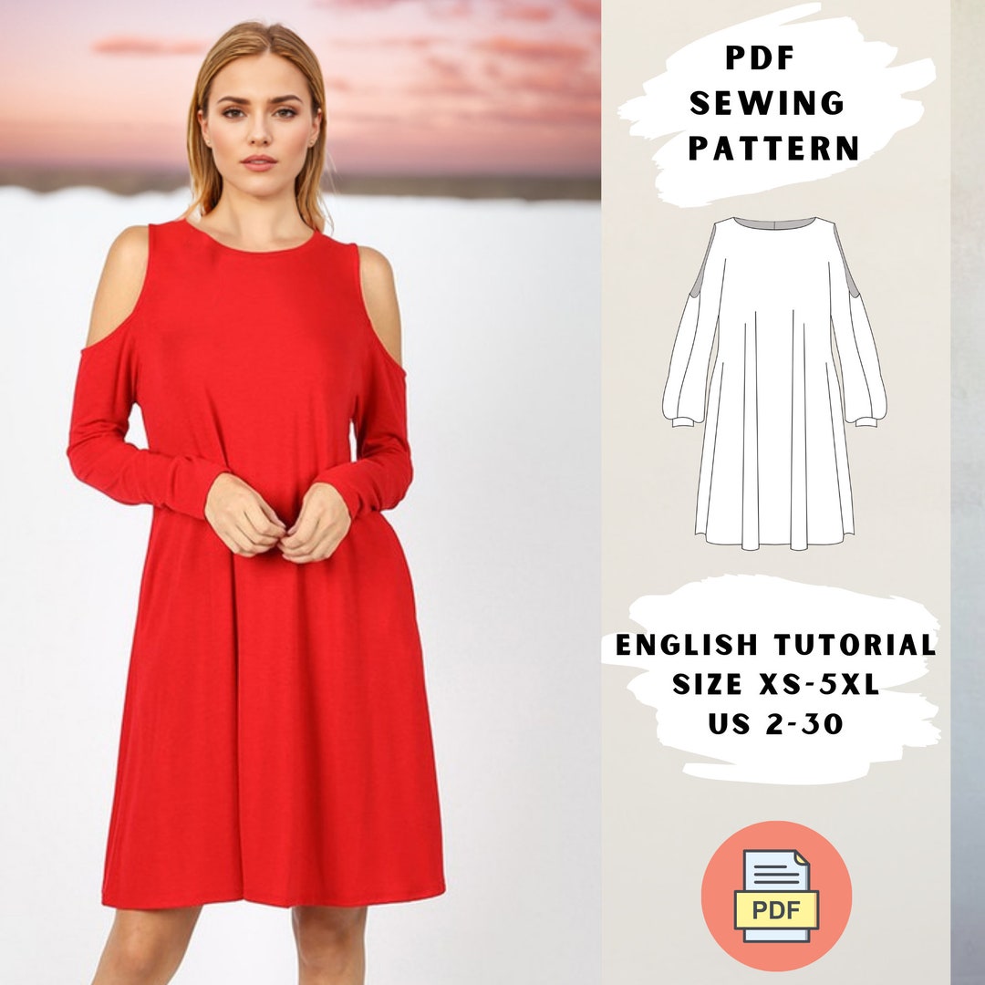 Cold Shoulder Dress Sewing Pattern PDF, A-line Dress With Cutout ...