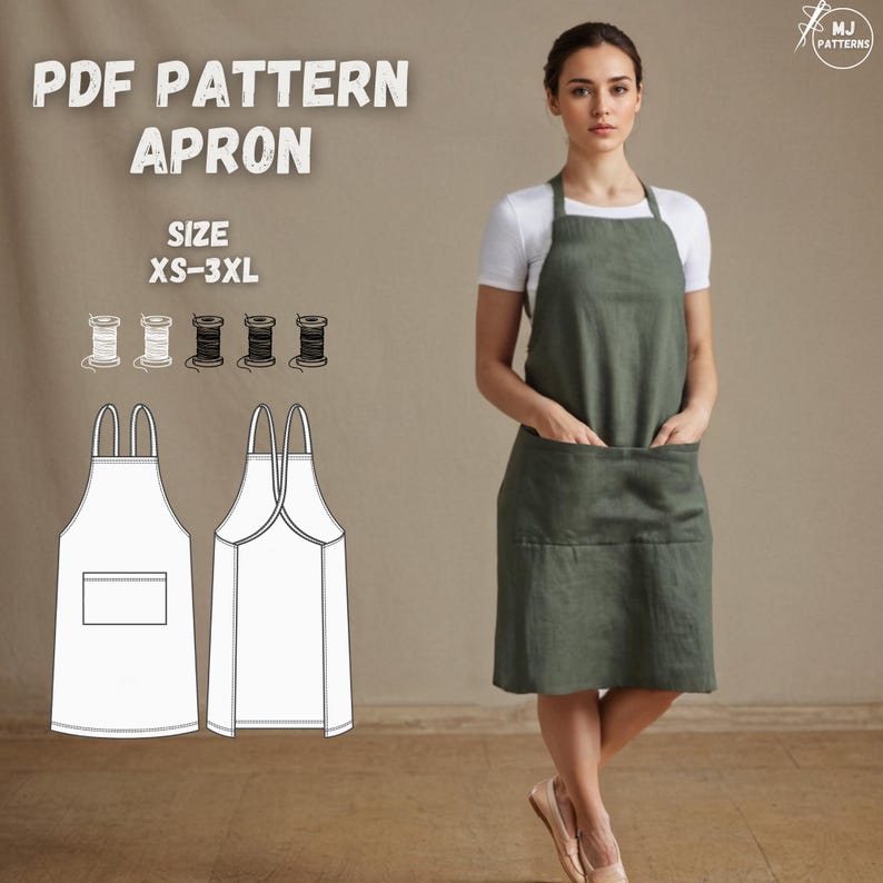Linen Apron Sewing Pattern PDF, Crossback Apron Digital Download ...