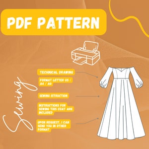 Bishop Sleeve V-neck off Shoulder Dress, Sewing Dress Patterns, PDF ...