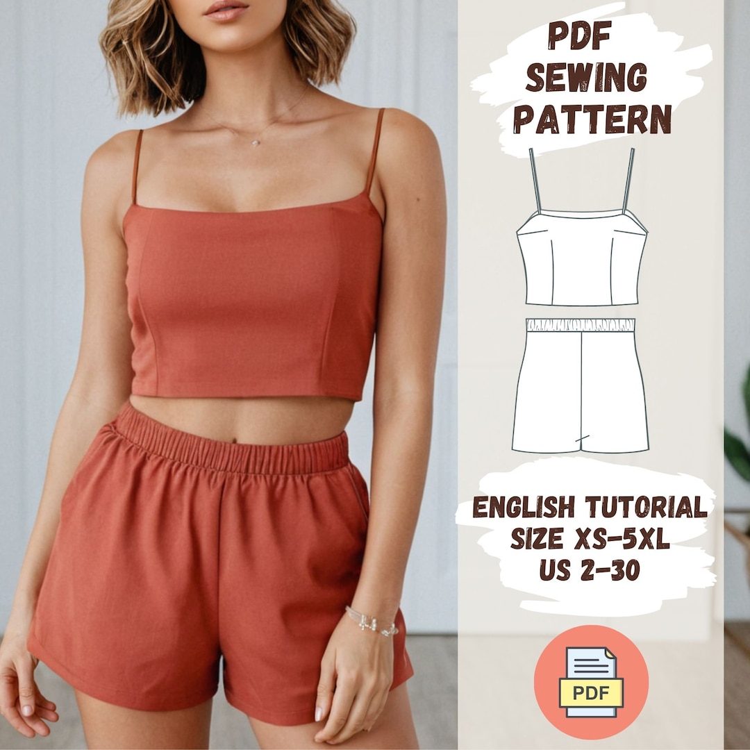 Set Crop Top + Shorts Sewing Pattern | Easy Digital PDF | Women's ...