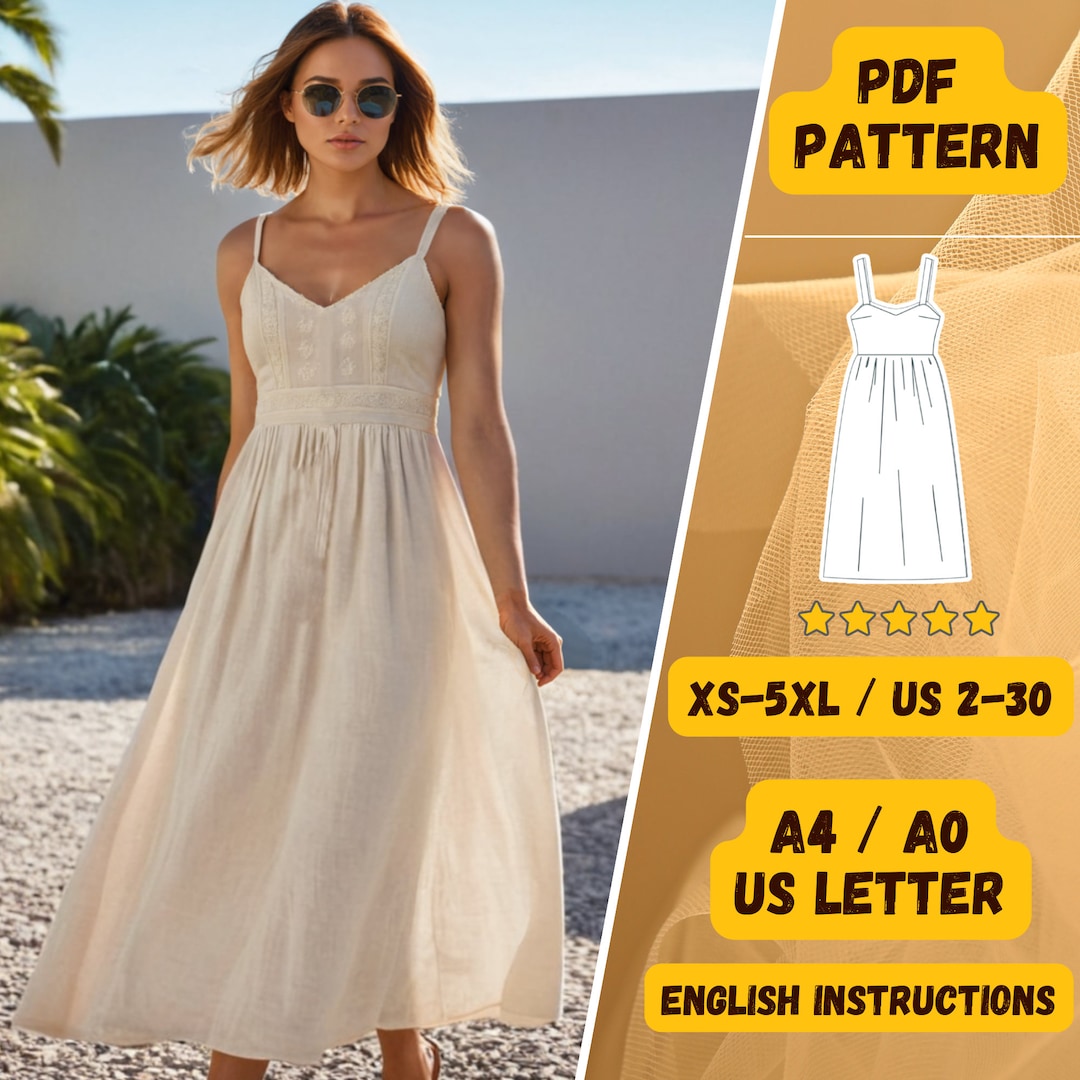 Boho Maxi Dress Sewing Pattern Pdf | XS-5XL | Easy DIY Summer Dress ...