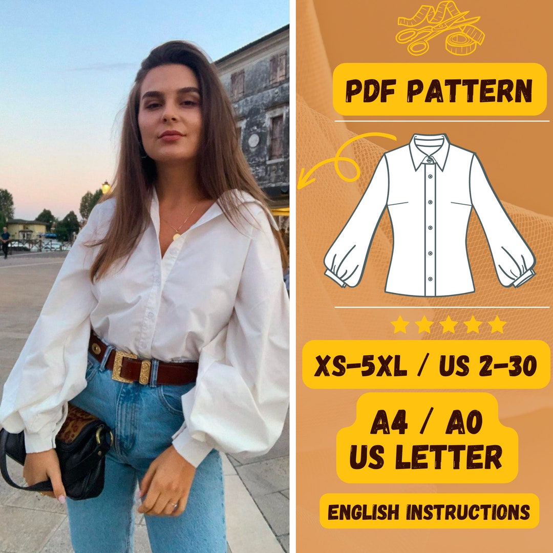 Lantern Sleeve Blouse, Sewing Pattern, Poet Shirt Pattern , PDF ...