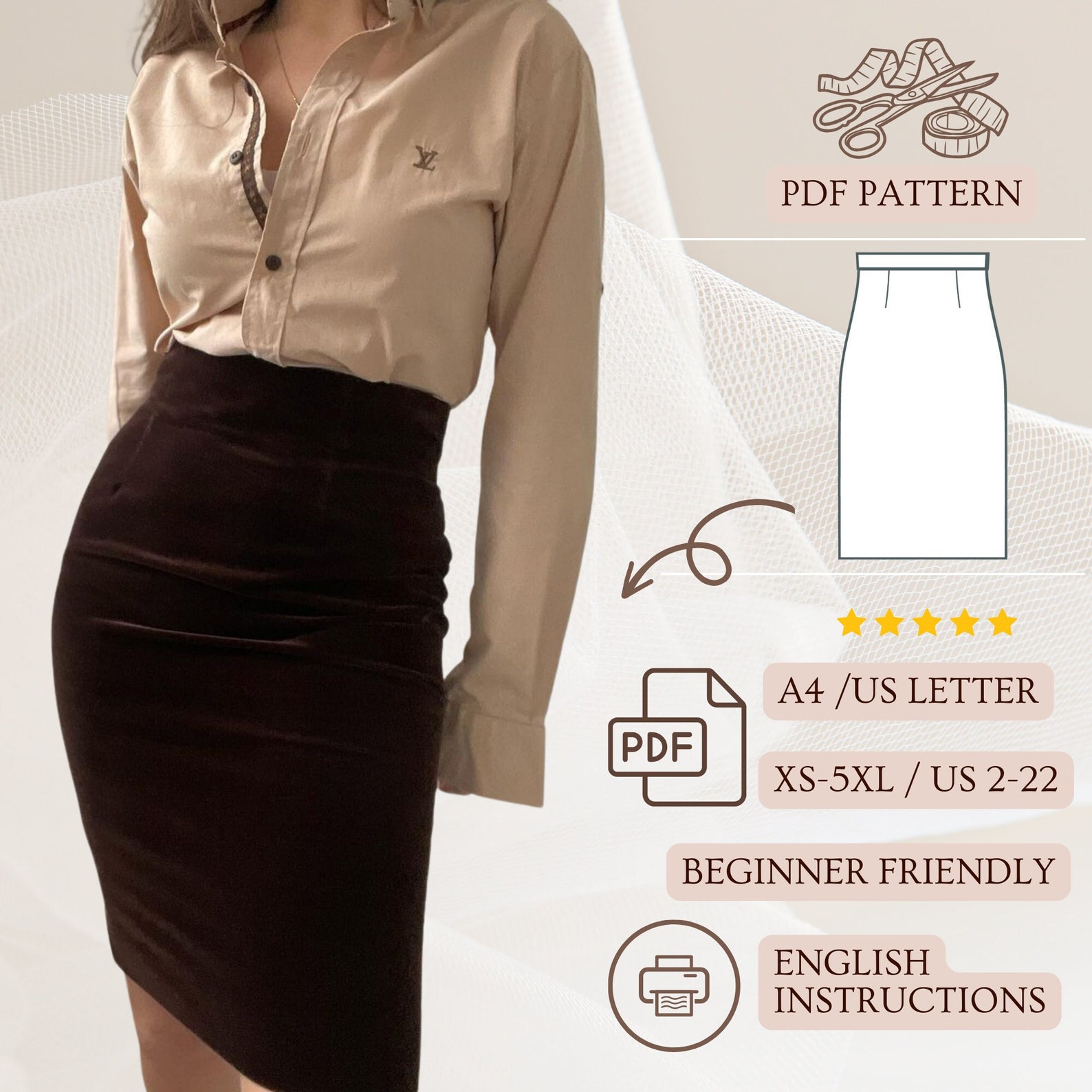 Pencil Skirt Sewing Pattern, PDF Sewing Pattern, Digital Sewing Pattern ...