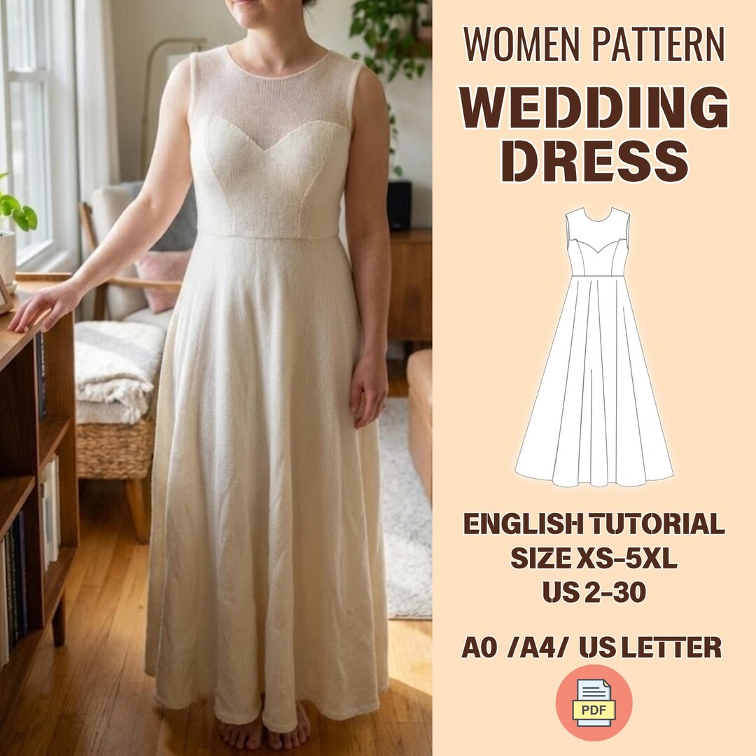 Wedding Dress Sewing Pattern, Yoke Illusion Neck, Sweetheart ...