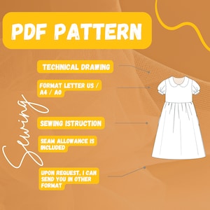 Pinafore Dress Sewing Pattern, Vintage Peter Pan Collar Dress, Puff ...