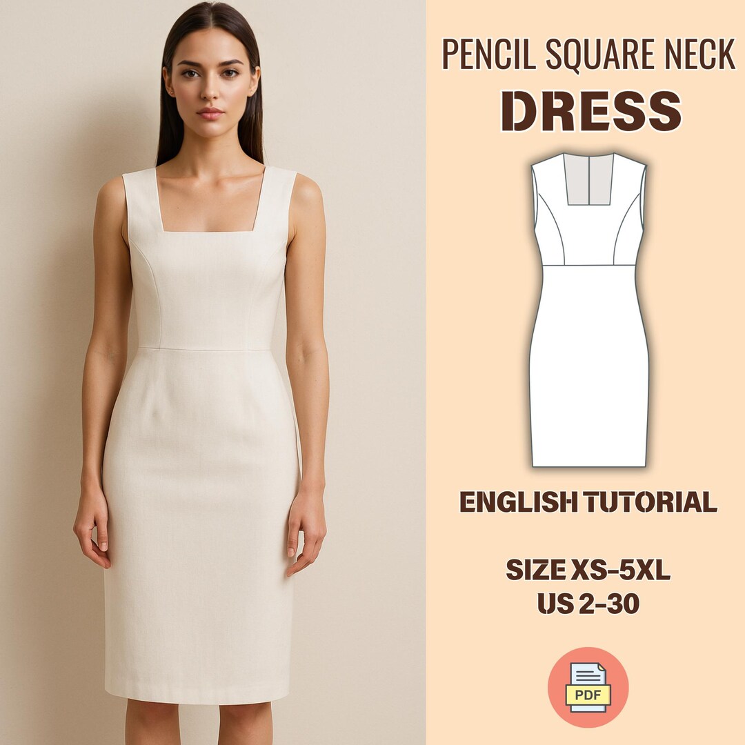 Pencil Dress Pattern, Square Neck Dress PDF, Sheer Dress Sewing ...