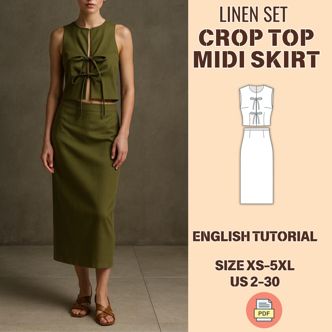 Linen Crop Top and Midi Skirt Sewing Pattern – Two Piece Summer Set PDF ...