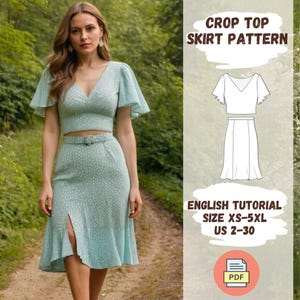 Two-piece Skirt Crop Top Ruffle Sleeves, Waist Band Skirt, Summer ...