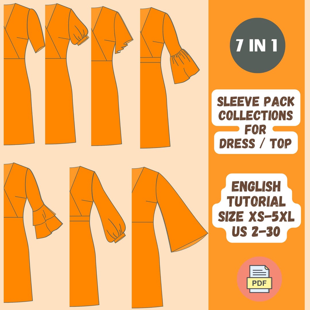 7 in 1 Sleeve Package Sewing Pattern PDF, 7 Designs Add-on Sleeves ...