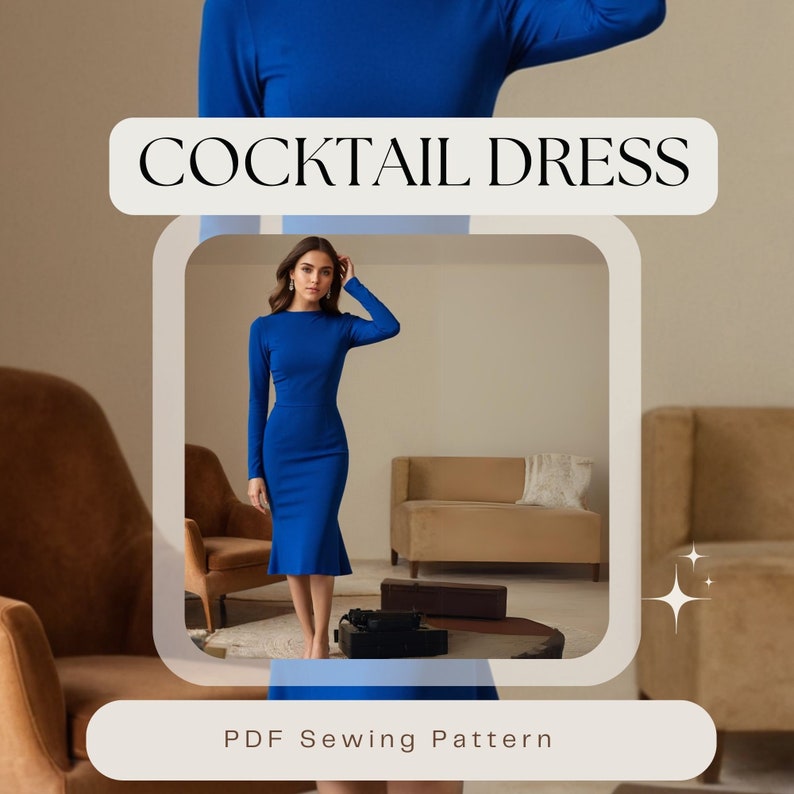 Fitted Long Sleeve Dress Sewing Pattern PDF | Glored Skirt Dress ...