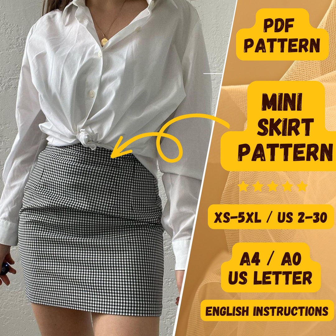 High Waist Mini Skirt, PDF Sewing Pattern, Women Office Skirt Pattern ...
