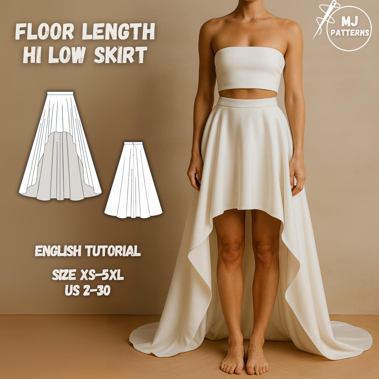 Hi Low Skirt Sewing Pattern Floor Length | PDF Maxi Asymmetrical Skirt ...