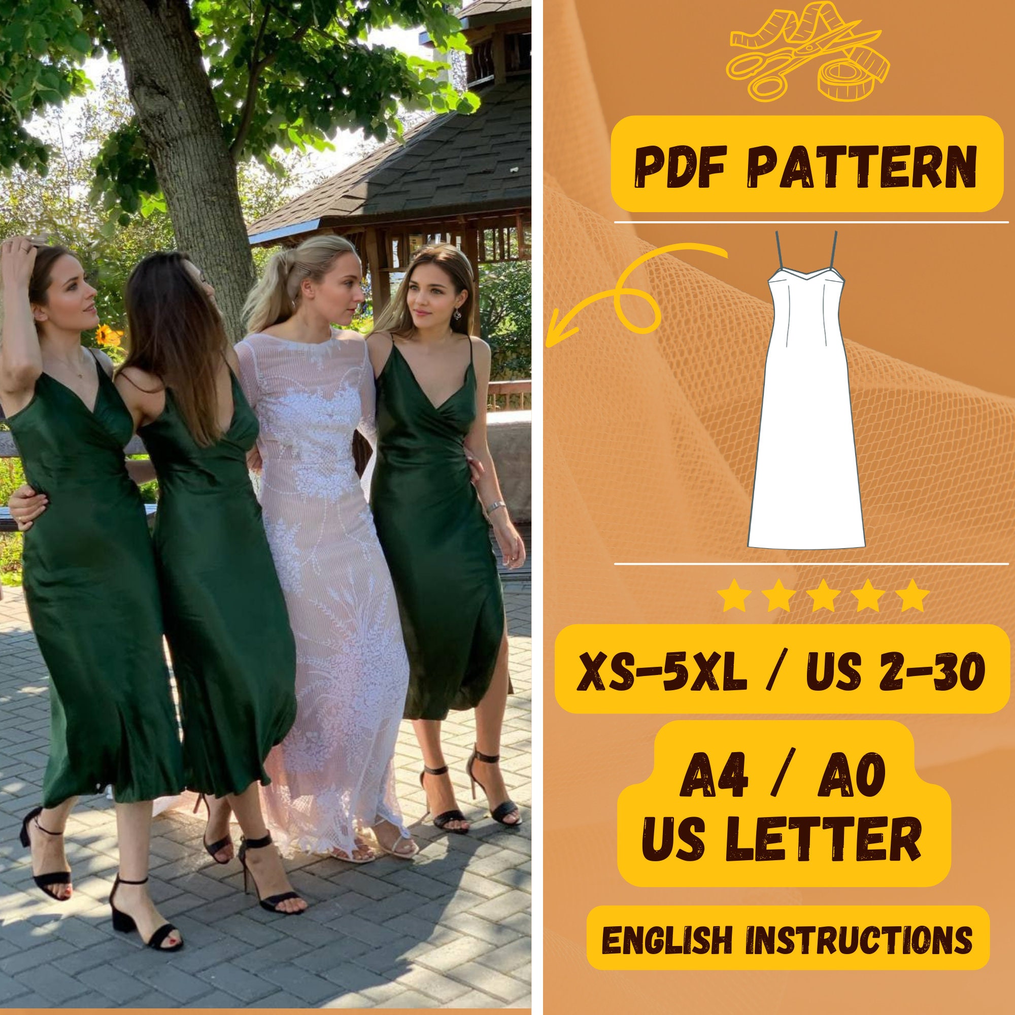 Bridesmaid Dress Slit Dress Pattern, Formal V-neck Dress Sewing ...