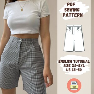 High Waist Shorts PDF Pattern Women Button Cotton Shorts Sewing Pattern ...