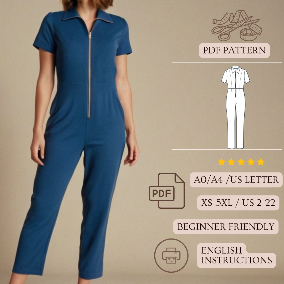 Jumpsuit Pattern, PDF Sewing Pattern Instant Download, Easy Digital Pdf ...