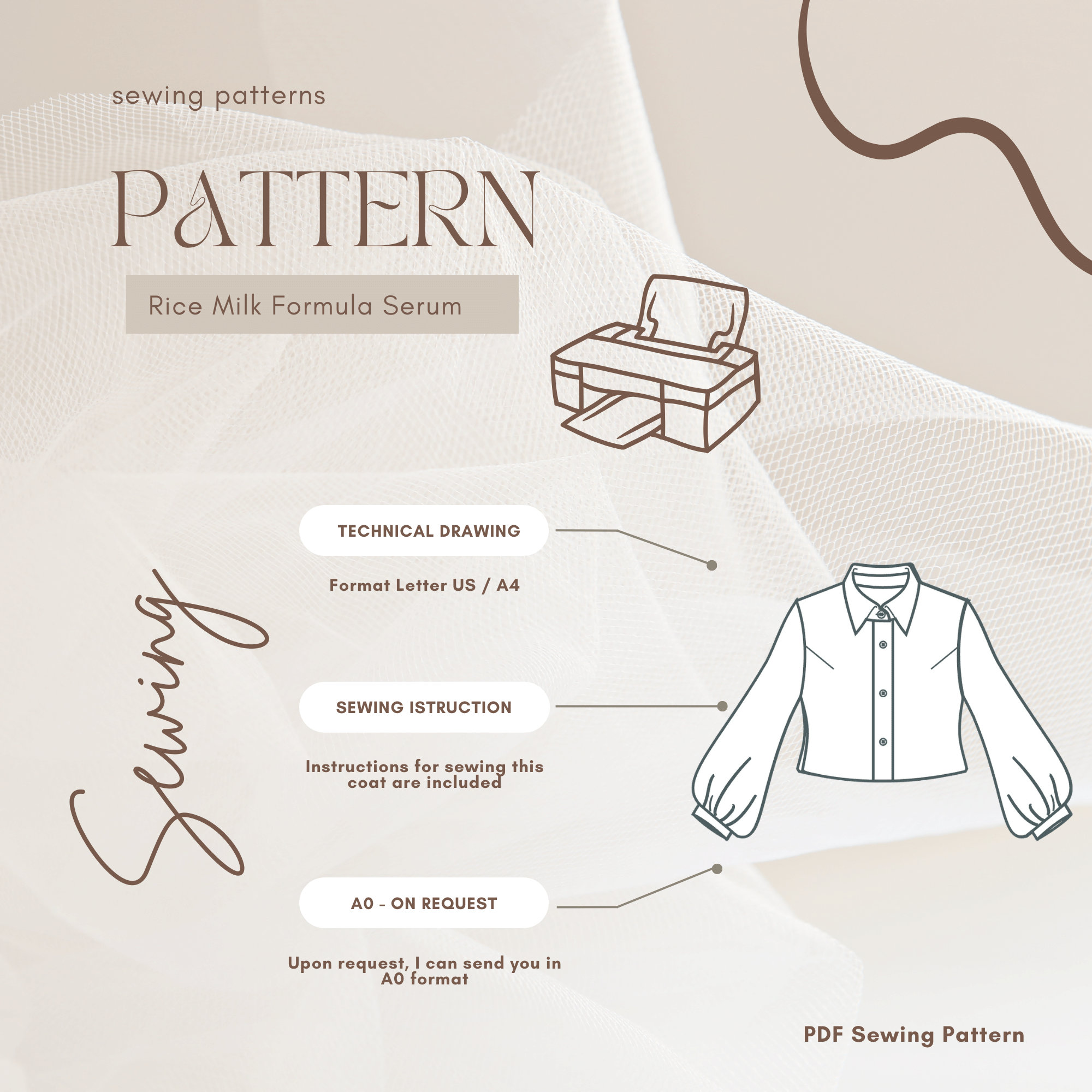 Lantern Sleeve Sewing PDF Pattern Blouse, Size XS-XXL, Puff Sleeve ...