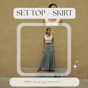 Linen Two-piece Sewing Pattern - PDF, Cropped Button-up Top and High ...