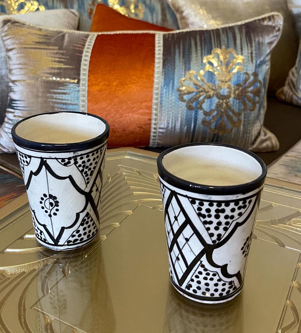 Jumbo Handmade Colourful Moroccan Tea Cups Traditional Moroccan Pottery ...