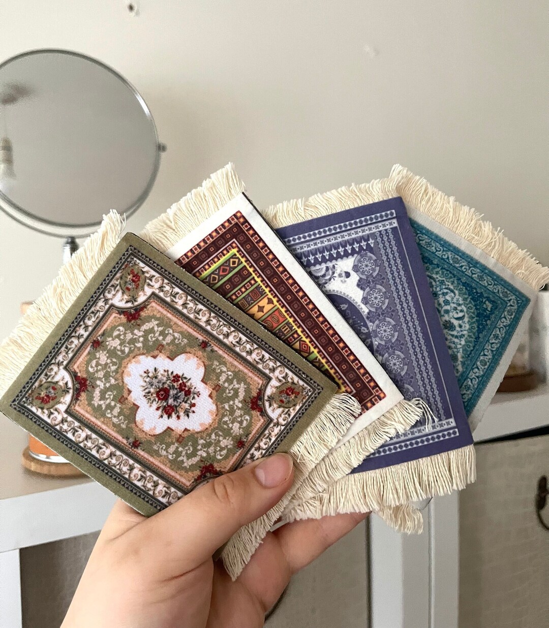 Set of 3 Persian Rug Coffee Coaster for Home Office, Teacher's Gift ...