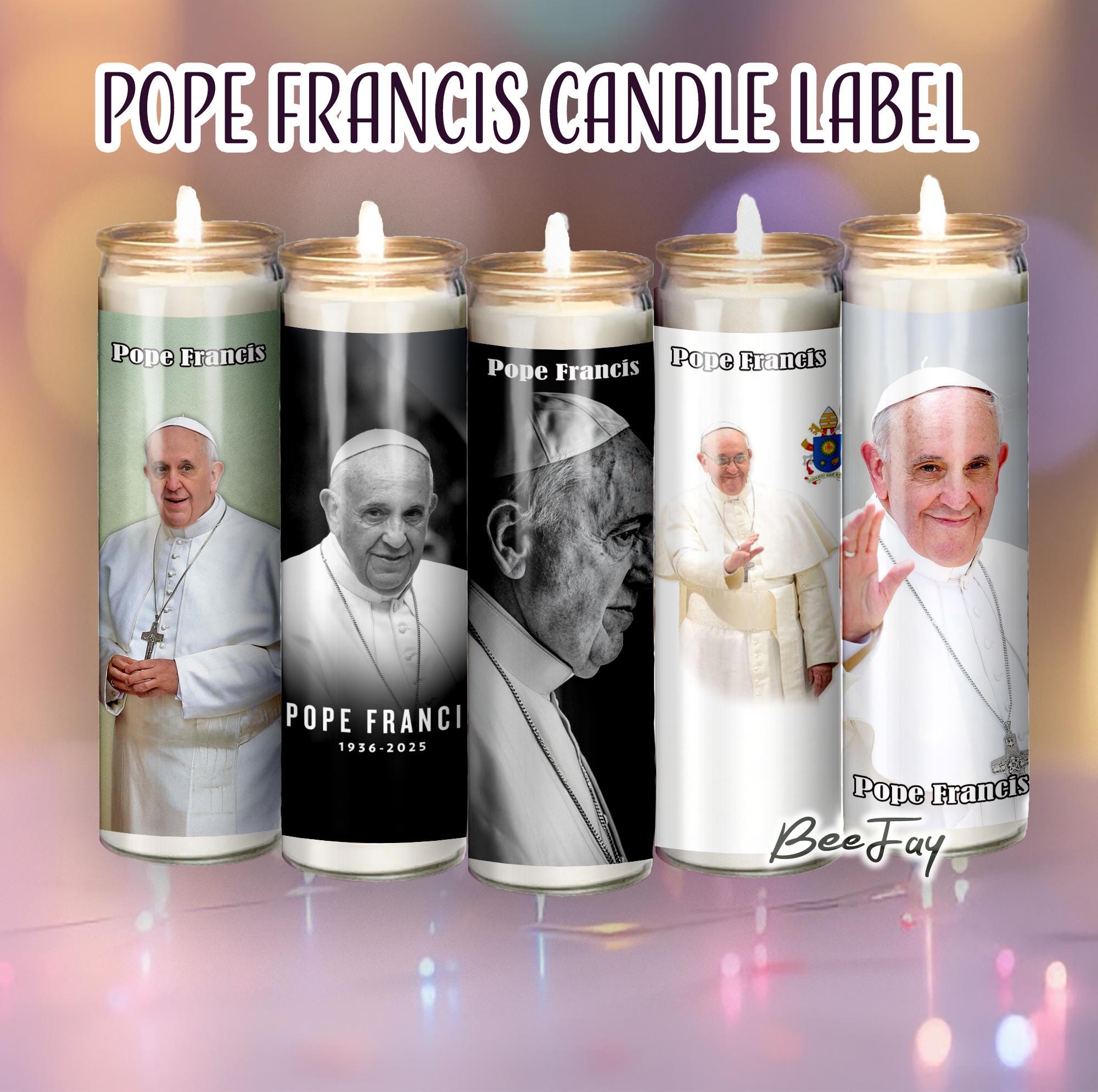 Tall Cylinder Remembrance Candle Labels Pope Francis, Printable ...