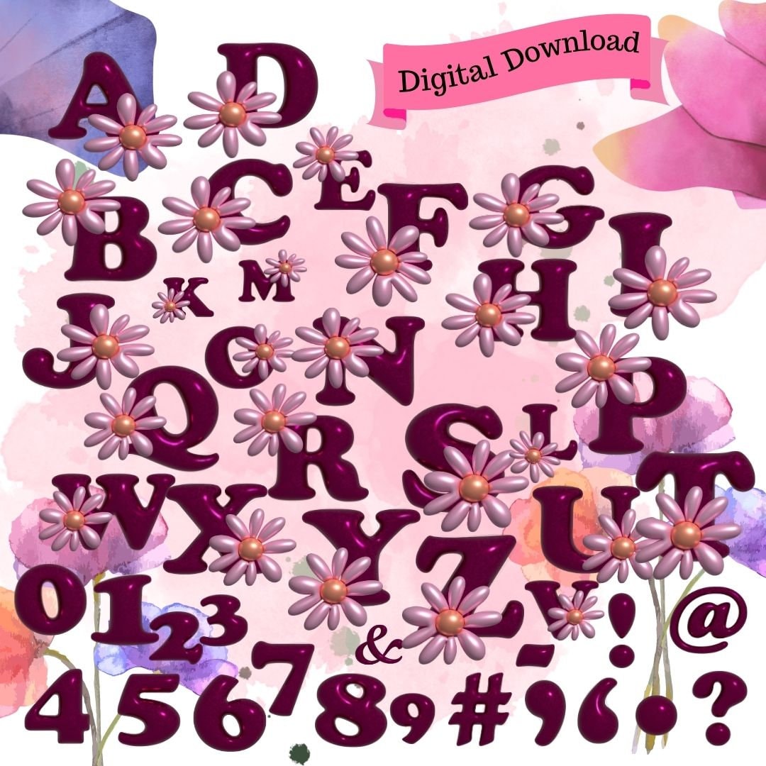3D Bubble Daisy Flower Alphabet PNG Digital Download, 3D Bubble Letter ...