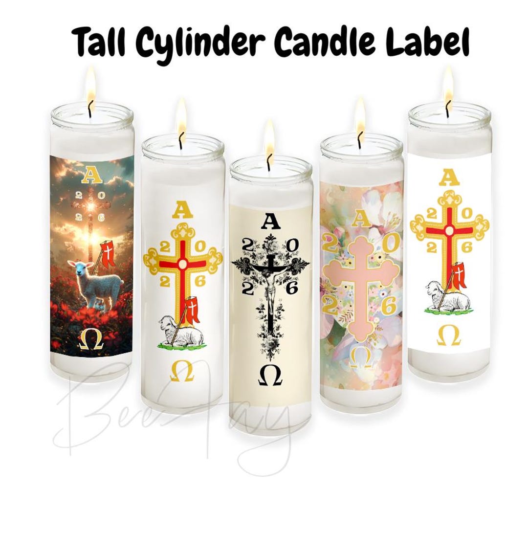Easter Paschal Tall Cylinder Candle Labels 2026, Printable Stickers for ...