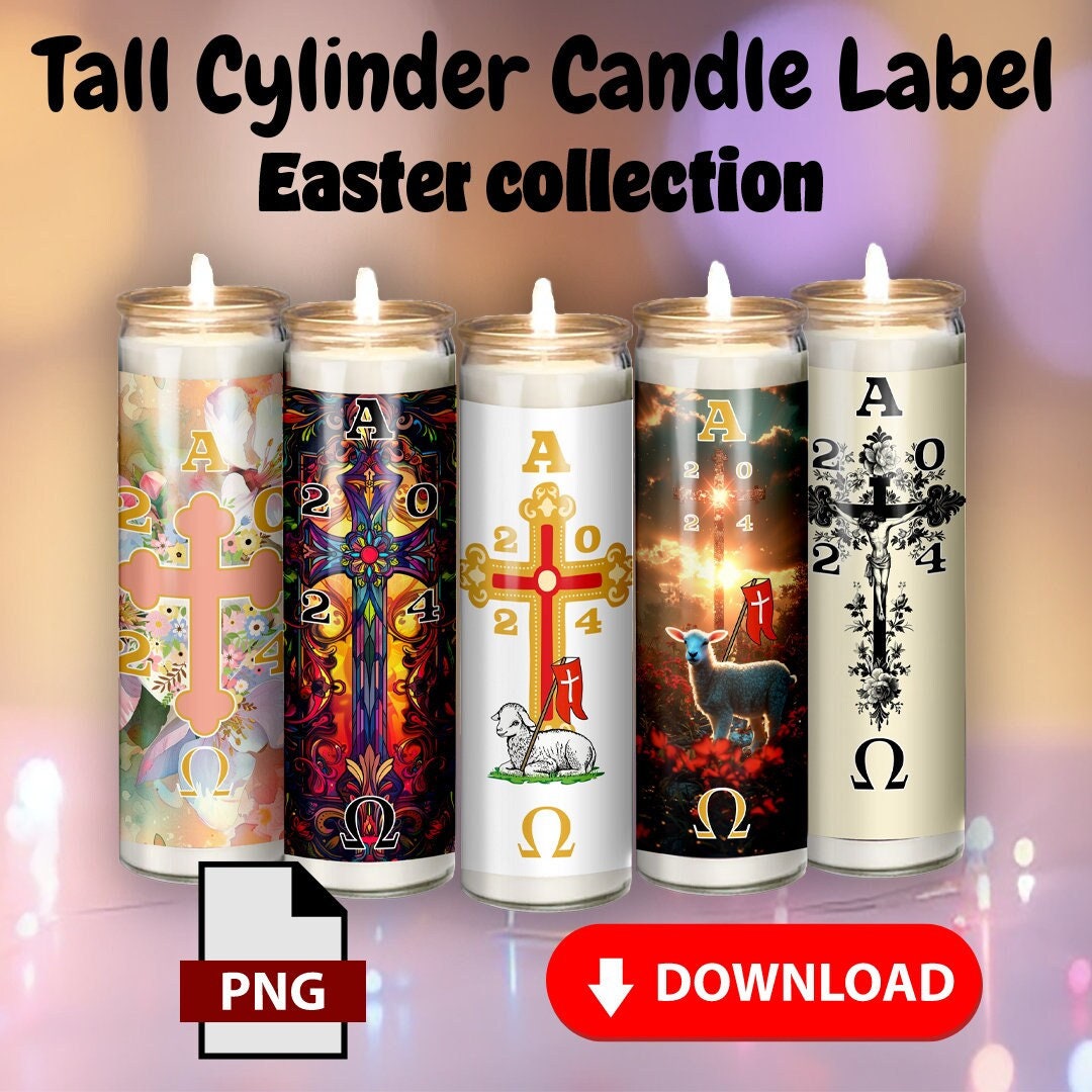 Easter Paschal Tall Cylinder Candle Labels, Printable Stickers for ...