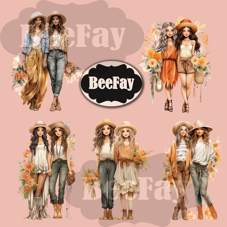 Boho Friends Clipart Sisters PNG Girlfriends Clipart Best - Etsy
