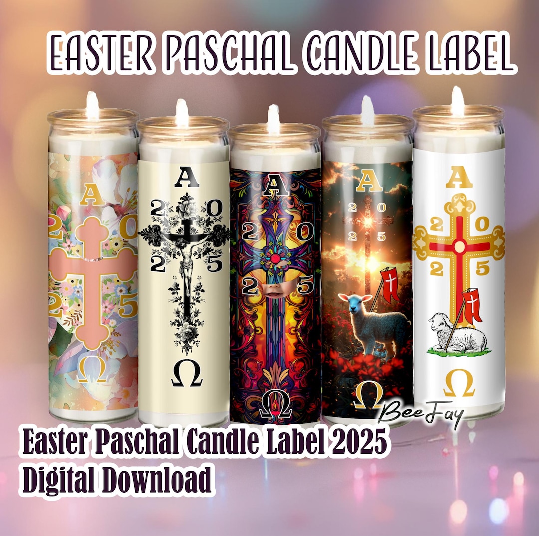 Easter Paschal Tall Cylinder Candle Labels 2025, Printable Stickers for ...
